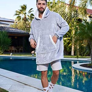 FEDERI The Original Oversized Sherpa Wearable Blanket Hoodie | Plush Fleece Blanket Sweatshirt with Pockets and Sleeves for Men and Women | One Size Fits All (32x44 inches) (Gray)