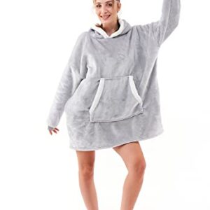 FEDERI The Original Oversized Sherpa Wearable Blanket Hoodie | Plush Fleece Blanket Sweatshirt with Pockets and Sleeves for Men and Women | One Size Fits All (32x44 inches) (Gray)