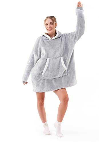 FEDERI The Original Oversized Sherpa Wearable Blanket Hoodie | Plush Fleece Blanket Sweatshirt with Pockets and Sleeves for Men and Women | One Size Fits All (32x44 inches) (Gray)