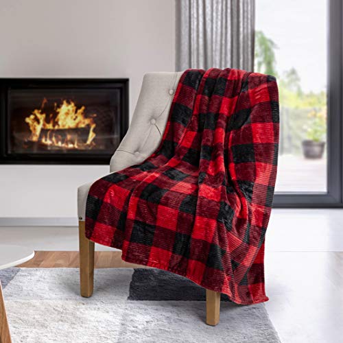 Safdie & Co. 65903.Z.05 Premium Printed Flannel 60"x48"-Super Soft, Lightweight, Microplush, Cozy and Functional Throw Blanket Plaid, Red/Black