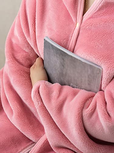 Mellowdy Shawl Blanket Pillow 2-in-1 for Office, Work from Home (Blossom Pink, 40x60) - Wearable Adult Swaddle Snuggle Coat Poncho, Airplane Travel Blanket Set, Fleece Shoulder Wrap for Men and Women