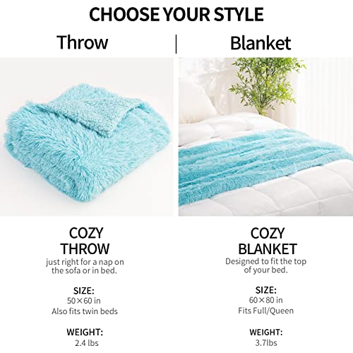 RECYCO Faux Fur Sherpa Throw Blanket Blue, Super Soft Fuzzy Fluffy Blankets Plush Warm Cozy Throw Reversible Comfy Thick Shaggy Sherpa Blanket for Couch Sofa Bed 50x60 Inches