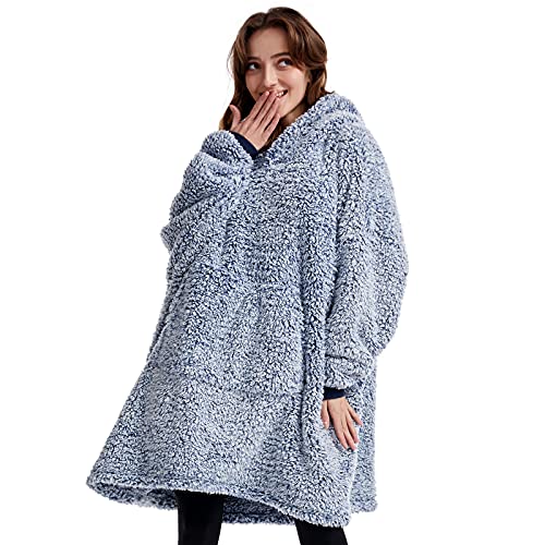 HORIMOTE HOME Cozy Sherpa Wearable Blanket Hoodie Mother s Day Gifts for Mom Gift Idea-Hooded Snuggle Blanket- Oversized Blanket Sweatshirt-Super Warm Light Weight, Blue