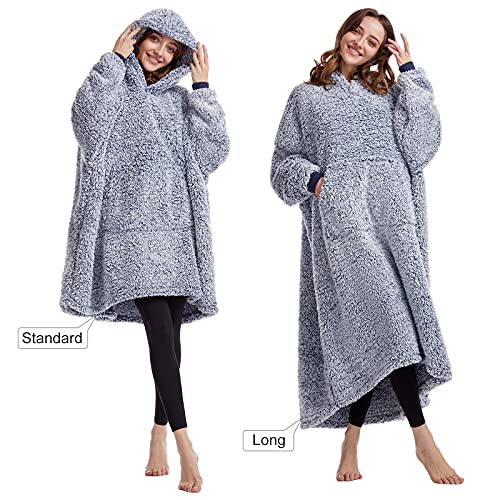 HORIMOTE HOME Cozy Sherpa Wearable Blanket Hoodie Mother s Day Gifts for Mom Gift Idea-Hooded Snuggle Blanket- Oversized Blanket Sweatshirt-Super Warm Light Weight, Blue