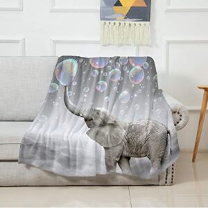 Elephant Throw Blanket,Flannel Fleece Blanket,Soft Cozy Fuzzy Comfy Warm Cute Lightweight Blanket for Women Adult Girl,Kid,Baby-Decor Gift-Grey Microfiber Nap Blanket for Couch,Bed,Sofa - 60" x 50"