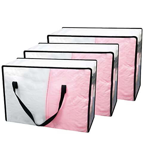 BOMOOMOO 3 Pcs Soft Folding Space Saving Storage Organization Bags for Garment, Bedding, Good Store Container for College Dorm, Bedroom, Apartment, Travelling, RV travel etc..