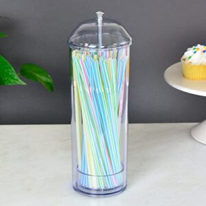 Youngever Straw Dispenser, Plastic Straw Holder with Lid, Drinking Straw Container with Lid