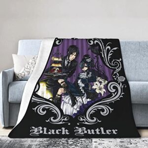 shandongqimingnongyeke Ultra Soft Flannel Fleece Throw Blanket for Kids Boys Adults,Black Butler Baton Lightweight Warm Winter Anti-Static Blankets for Bed Couch Sofa Living Room Bedroom