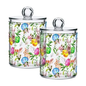 senya clear plastic jars cotton swabs cans, easter bunny eggs in grass flowers bathroom canisters storage organizer with lids 2pcs set for cotton ball, cotton swab, flossers, hair bands