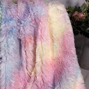 Plush Super Soft Blanket Colorful Bedding Sofa Cover Furry Fuzzy Fur Warm Throw Cozy Couch Blanket for Winter (51"x63", Rainbow)