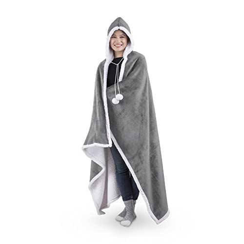 Premium Wearable Hooded Blanket for Adult Women and Men 71"x51" - Super Soft, Lightweight, Microplush, Cozy and Functional Throw Blanket (Silver)