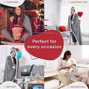 Premium Wearable Hooded Blanket for Adult Women and Men 71"x51" - Super Soft, Lightweight, Microplush, Cozy and Functional Throw Blanket (Silver)