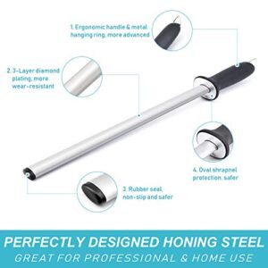 12 Inch Diamond Honing Steel, G-TING Professional Knife Sharpener Rod Kitchen Diamond Sharpening Rod Stick Tungsten Carbide Sharpener for Honing Knife Blades, Chef Knives, Pruning Shears, Garden Tools