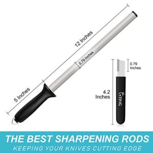 12 Inch Diamond Honing Steel, G-TING Professional Knife Sharpener Rod Kitchen Diamond Sharpening Rod Stick Tungsten Carbide Sharpener for Honing Knife Blades, Chef Knives, Pruning Shears, Garden Tools