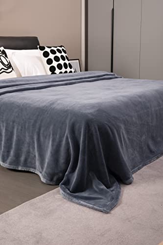 Mellowdy Extra Thick Hearty Plush Flannel Blanket (Dark Grey, 90x90) - 500GSM Queen Size Warm Blanket for Winter, Fall | Soft, Fluffy, Cuddly, Perfect for Bed, Oversized Throw for Couch, Sofa