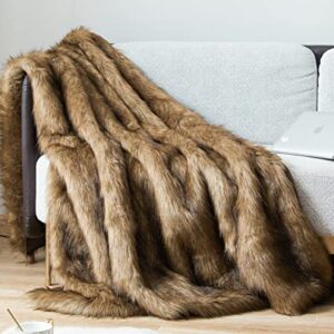 MOONLINE Luxurious Faux Fur Throw Blanket, Shaggy & Fluffy Throw Rug, Ultra Soft with Long Pile & Brushed Tips, Plush Fuzzy Blanket for Bed Couch Sofa Chair Home Accent Decoration, (50“ x 70”, Brown)