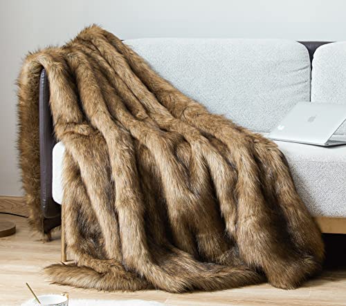 MOONLINE Luxurious Faux Fur Throw Blanket, Shaggy & Fluffy Throw Rug, Ultra Soft with Long Pile & Brushed Tips, Plush Fuzzy Blanket for Bed Couch Sofa Chair Home Accent Decoration, (50“ x 70”, Brown)