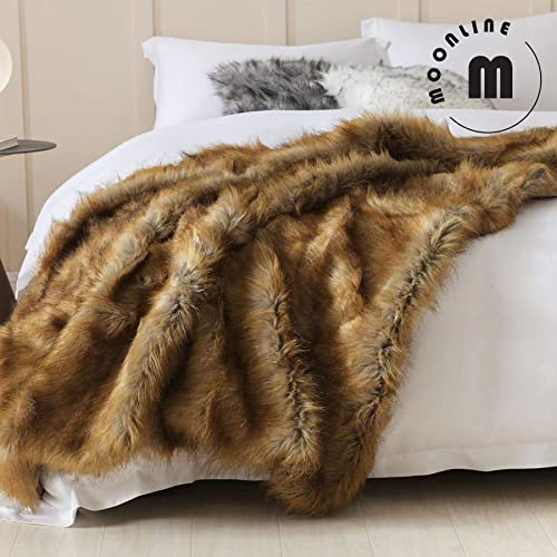 MOONLINE Luxurious Faux Fur Throw Blanket, Shaggy & Fluffy Throw Rug, Ultra Soft with Long Pile & Brushed Tips, Plush Fuzzy Blanket for Bed Couch Sofa Chair Home Accent Decoration, (50“ x 70”, Brown)