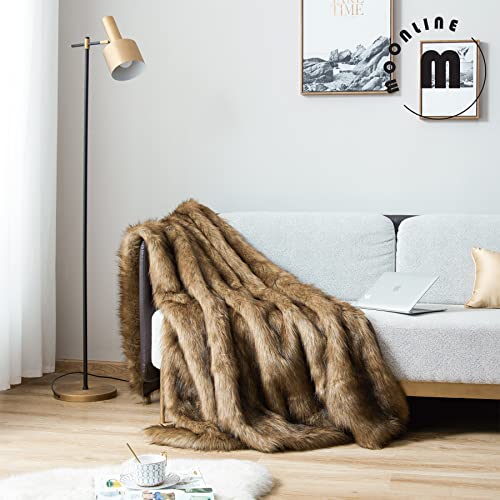 MOONLINE Luxurious Faux Fur Throw Blanket, Shaggy & Fluffy Throw Rug, Ultra Soft with Long Pile & Brushed Tips, Plush Fuzzy Blanket for Bed Couch Sofa Chair Home Accent Decoration, (50“ x 70”, Brown)