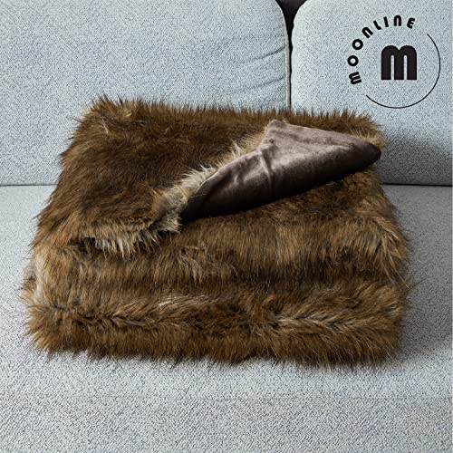 MOONLINE Luxurious Faux Fur Throw Blanket, Shaggy & Fluffy Throw Rug, Ultra Soft with Long Pile & Brushed Tips, Plush Fuzzy Blanket for Bed Couch Sofa Chair Home Accent Decoration, (50“ x 70”, Brown)