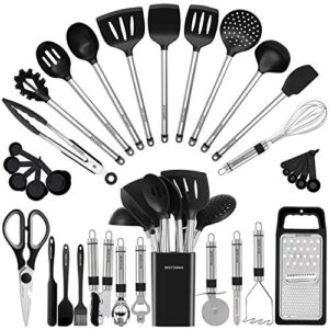 kitchen utensil set-silicone cooking utensils-33 kitchen gadgets & spoons for nonstick cookware-silicone and stainless steel spatula set-best kitchen tools, useful pots and pans accessories