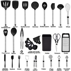 Kitchen Utensil Set-Silicone Cooking Utensils-33 Kitchen Gadgets & Spoons for Nonstick Cookware-Silicone and Stainless Steel Spatula Set-Best Kitchen Tools, Useful Pots and Pans Accessories