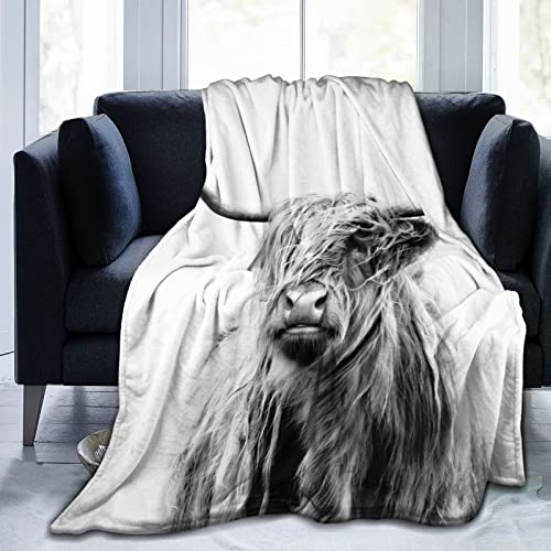 Ultra Soft Highland Cow Blanket, Portrait of Cattle Cow Throw Blanket, Warm Cozy Flannel Throw for All Seasons for Couch Bed Sofa 50"x40"