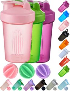 shaker bottle in light pink(lid & cup),printed scale marks of 12 oz & 400 ml,3 pcs 1.77" non-metal blender ball (pink,green,purple),anti-leaking,bpa f