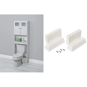 zenna home over-the-toilet spacesaver, with 2 glass doors, bathroom storage, espresso, white & bathroom leg extension kit spacesavers, 3" - 4.5", white 2 pieces