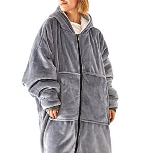 Sviwdsk, Weighted Blanket Sweatshirt for Women and Men,Traveling and Outdoor Activities Zip Up Blanket Hoodie,Thick Flannel Fuzzy Blanket with Sleeves and Giant Pocket,39x36,Gray, Adult