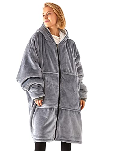 Sviwdsk, Weighted Blanket Sweatshirt for Women and Men,Traveling and Outdoor Activities Zip Up Blanket Hoodie,Thick Flannel Fuzzy Blanket with Sleeves and Giant Pocket,39x36,Gray, Adult