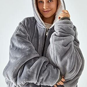 Sviwdsk, Weighted Blanket Sweatshirt for Women and Men,Traveling and Outdoor Activities Zip Up Blanket Hoodie,Thick Flannel Fuzzy Blanket with Sleeves and Giant Pocket,39x36,Gray, Adult