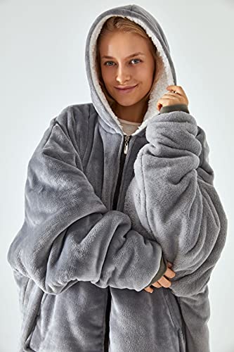 Sviwdsk, Weighted Blanket Sweatshirt for Women and Men,Traveling and Outdoor Activities Zip Up Blanket Hoodie,Thick Flannel Fuzzy Blanket with Sleeves and Giant Pocket,39x36,Gray, Adult