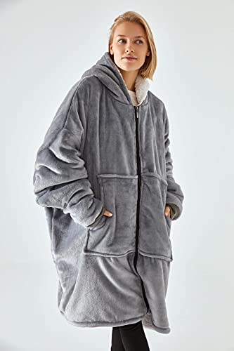 Sviwdsk, Weighted Blanket Sweatshirt for Women and Men,Traveling and Outdoor Activities Zip Up Blanket Hoodie,Thick Flannel Fuzzy Blanket with Sleeves and Giant Pocket,39x36,Gray, Adult