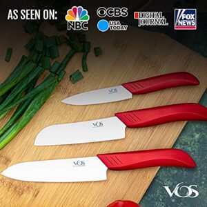 Vos Ceramic Knife Set, Ceramic Knives Set For Kitchen, Ceramic Kitchen Knives With Covers, Ceramic Paring Knife 4", 5", 6" Inch Red