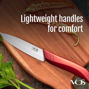 Vos Ceramic Knife Set, Ceramic Knives Set For Kitchen, Ceramic Kitchen Knives With Covers, Ceramic Paring Knife 4", 5", 6" Inch Red