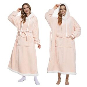 long wearable blanket - premium fleece blanket hoodie blanket with sleeves 1pcs for women adult 5'5''-5'9'' tall, super soft warm cozy sleeved throw with arm, gift for mom wife daughter