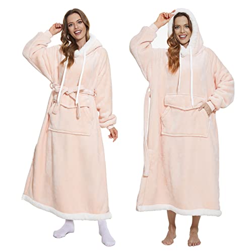 Long Wearable Blanket - Premium Fleece Blanket Hoodie Blanket with Sleeves 1PCS for Women Adult 5'5''-5'9'' Tall, Super Soft Warm Cozy Sleeved Throw with Arm, Gift for Mom Wife Daughter