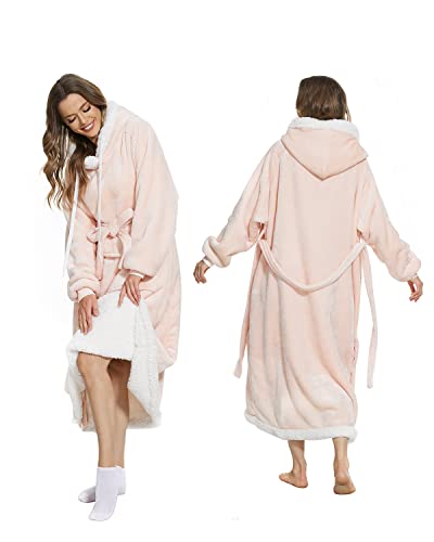 Long Wearable Blanket - Premium Fleece Blanket Hoodie Blanket with Sleeves 1PCS for Women Adult 5'5''-5'9'' Tall, Super Soft Warm Cozy Sleeved Throw with Arm, Gift for Mom Wife Daughter