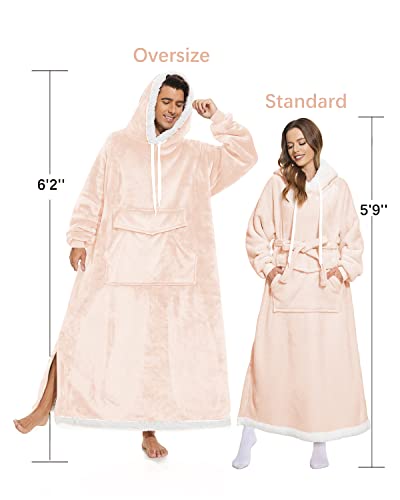 Long Wearable Blanket - Premium Fleece Blanket Hoodie Blanket with Sleeves 1PCS for Women Adult 5'5''-5'9'' Tall, Super Soft Warm Cozy Sleeved Throw with Arm, Gift for Mom Wife Daughter