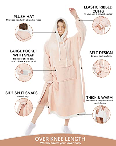 Long Wearable Blanket - Premium Fleece Blanket Hoodie Blanket with Sleeves 1PCS for Women Adult 5'5''-5'9'' Tall, Super Soft Warm Cozy Sleeved Throw with Arm, Gift for Mom Wife Daughter