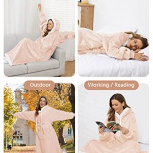 Long Wearable Blanket - Premium Fleece Blanket Hoodie Blanket with Sleeves 1PCS for Women Adult 5'5''-5'9'' Tall, Super Soft Warm Cozy Sleeved Throw with Arm, Gift for Mom Wife Daughter