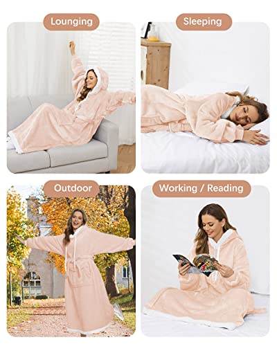 Long Wearable Blanket - Premium Fleece Blanket Hoodie Blanket with Sleeves 1PCS for Women Adult 5'5''-5'9'' Tall, Super Soft Warm Cozy Sleeved Throw with Arm, Gift for Mom Wife Daughter