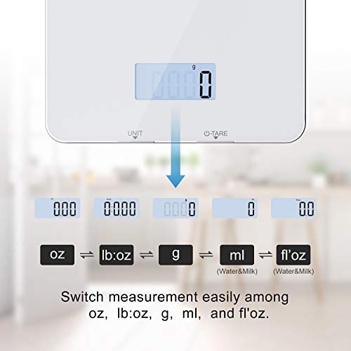 RENPHO Food Scale, Kitchen Scale for Food Ounces and Grams, Cooking and Coffee Scale with Timer Nutritional Calculator for Keto, Macro, Calorie Weight Loss with Smartphone App, White