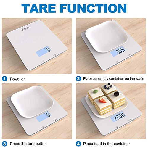 RENPHO Food Scale, Kitchen Scale for Food Ounces and Grams, Cooking and Coffee Scale with Timer Nutritional Calculator for Keto, Macro, Calorie Weight Loss with Smartphone App, White