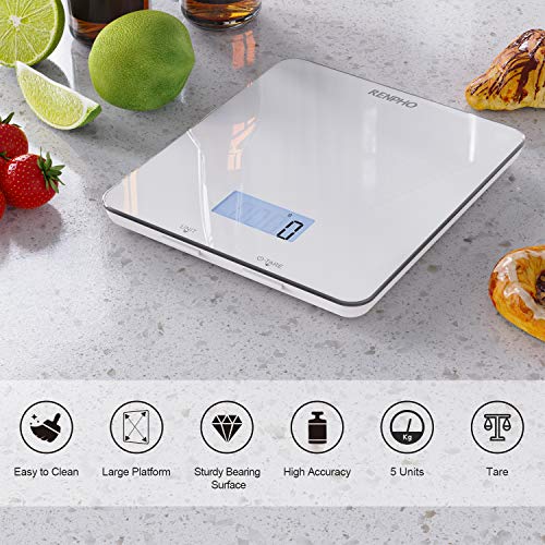 RENPHO Food Scale, Kitchen Scale for Food Ounces and Grams, Cooking and Coffee Scale with Timer Nutritional Calculator for Keto, Macro, Calorie Weight Loss with Smartphone App, White