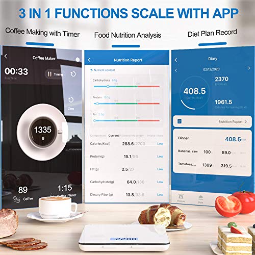 RENPHO Food Scale, Kitchen Scale for Food Ounces and Grams, Cooking and Coffee Scale with Timer Nutritional Calculator for Keto, Macro, Calorie Weight Loss with Smartphone App, White