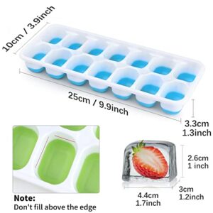 Silicone Ice Cube Tray, 4 Pack Easy-Release & Flexible 14-Ice Cube Trays with Spill-Resistant Removable Lid, Stackable Ice Trays with Covers for Freezer, Cocktail (Green)