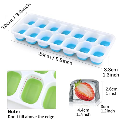 Silicone Ice Cube Tray, 4 Pack Easy-Release & Flexible 14-Ice Cube Trays with Spill-Resistant Removable Lid, Stackable Ice Trays with Covers for Freezer, Cocktail (Green)