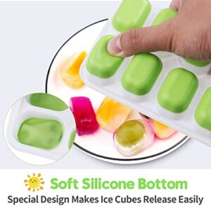 Silicone Ice Cube Tray, 4 Pack Easy-Release & Flexible 14-Ice Cube Trays with Spill-Resistant Removable Lid, Stackable Ice Trays with Covers for Freezer, Cocktail (Green)